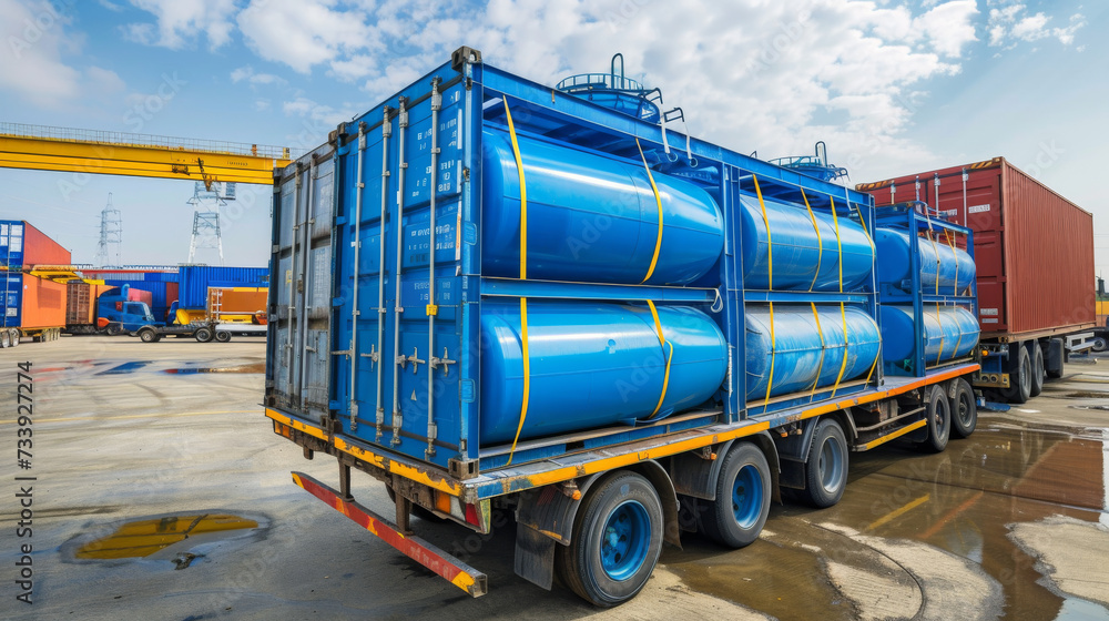 Chemical tank container. ISO tank container for chemical delivery. Bulk ...