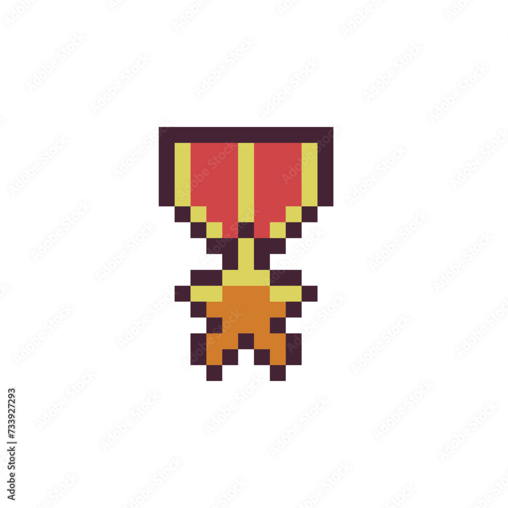 Military gold medal star icon with red, blue ribbon pixel art icon ...