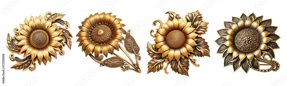 4 Old fashioned sunflower brooch made of gold with intricate design set ...