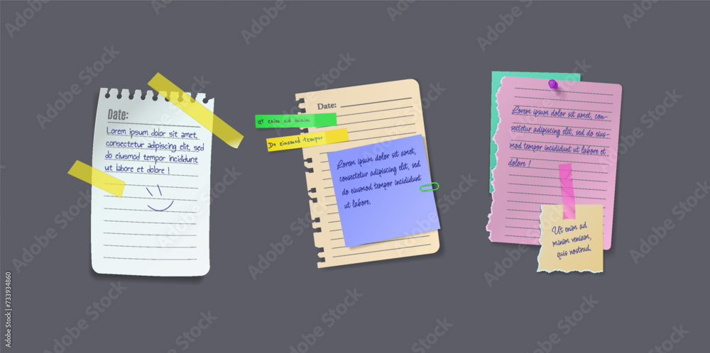 Torn notepad pages with text on bulletin board realistic vector ...