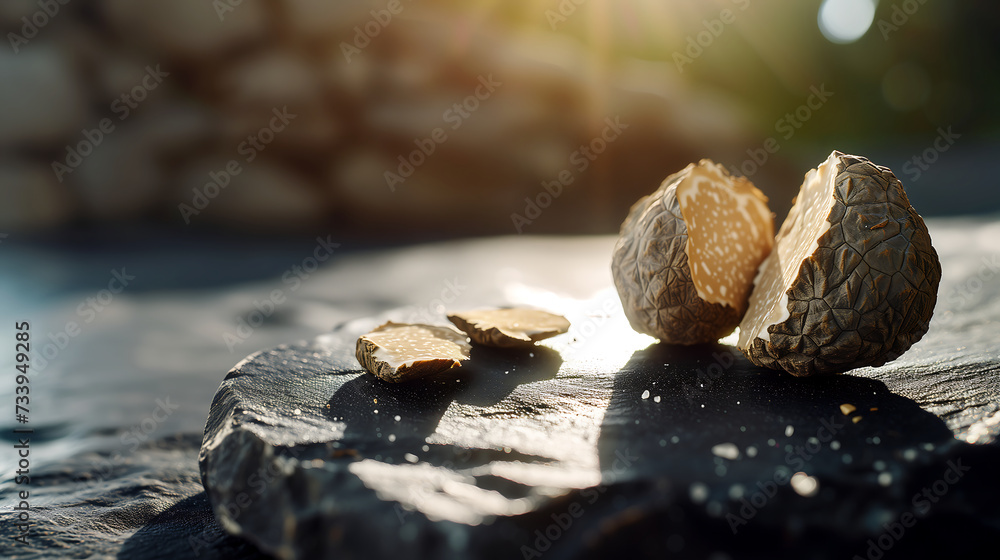 white truffle on black stone cutting board. high quality high ...