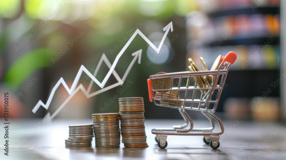 Inflation and tax increase concept. Stack of coins with the trading ...