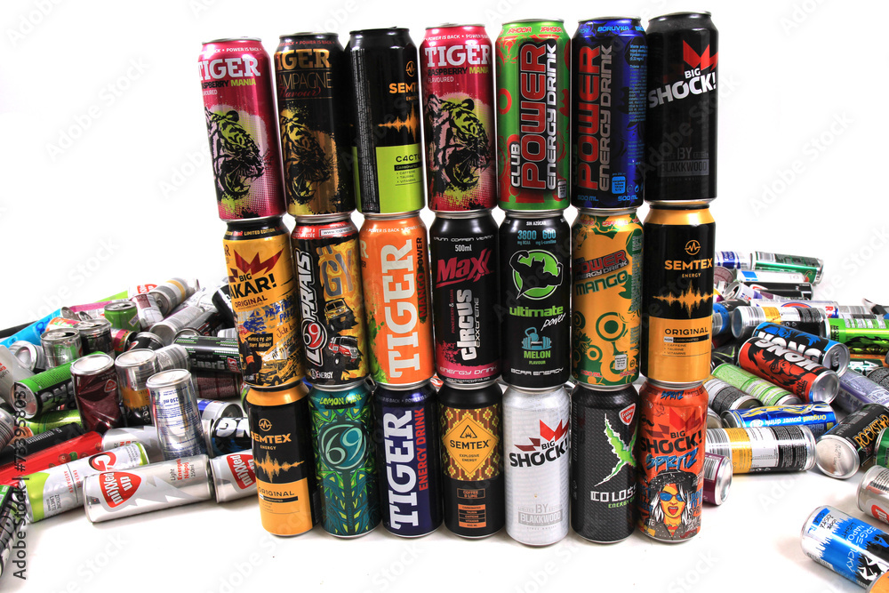 my collection of empty different energy drinks from czech republic ...