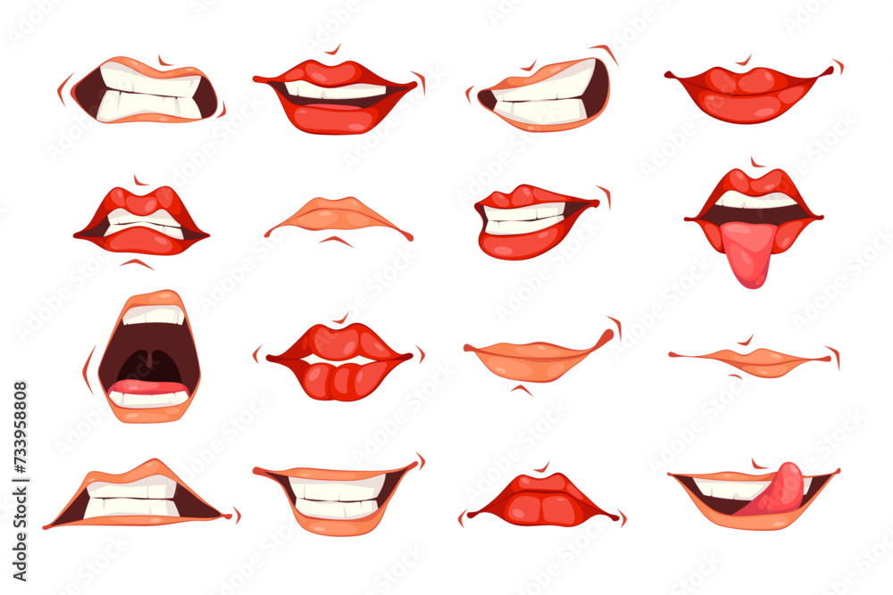 Facial expression part, isolated mouths of personages and characters ...