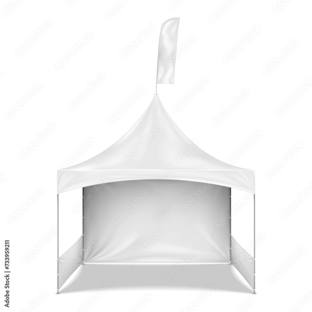 Gazebo with back, side walls and peak flag realistic vector mockup ...