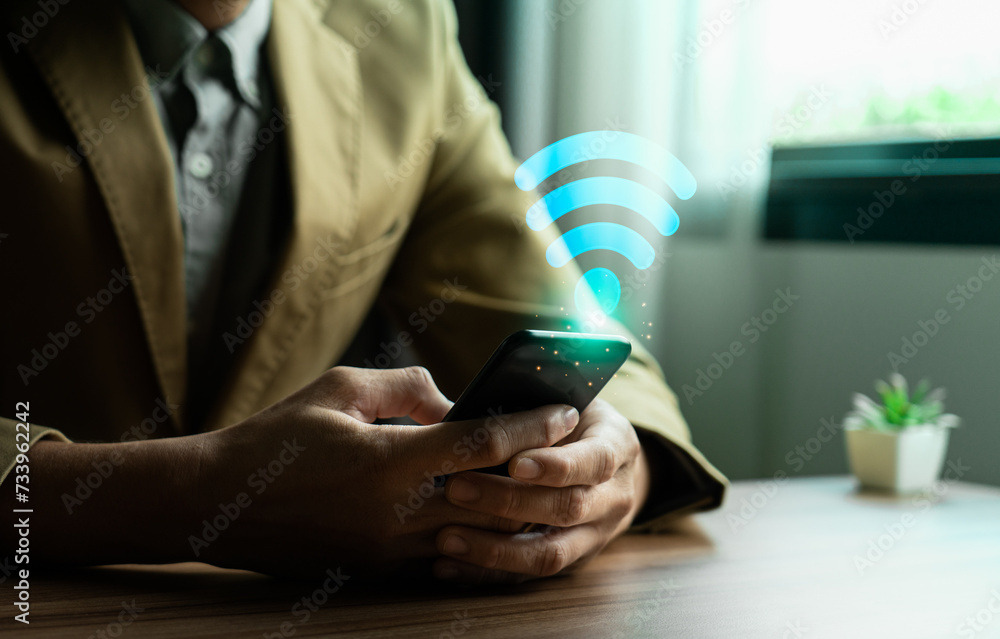 Wifi internet access concept, Business people connect WiFi technology ...
