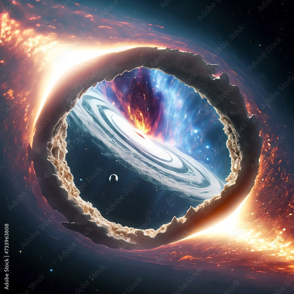 Wormholes and planets in the galaxy colliding Stock Photo | Adobe Stock