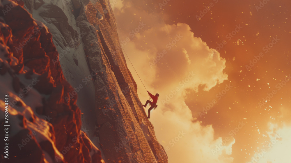 Rock Climbing Challenge. A Climber Scaling a Sheer Cliff Face Stock ...