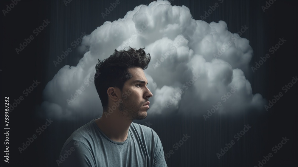 A sad young man has a clouded mind. A depressed teenager boy suffers ...