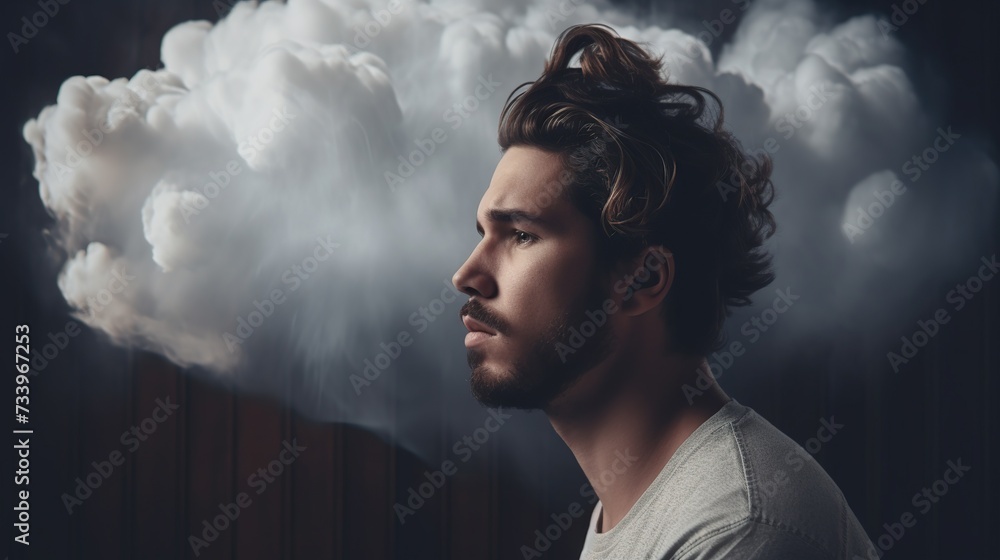 A sad young man has a clouded mind. A depressed teenager boy suffers ...