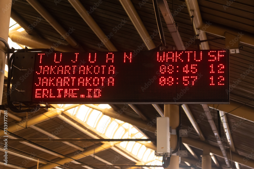 Jakarta, Indonesia - February 08, 2024: LED panel display at commuter ...