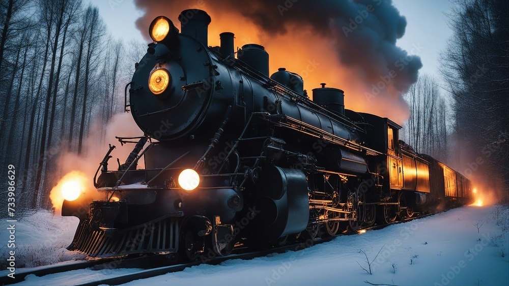 steam train in the night _An on fire, burning, exploding, steam train ...