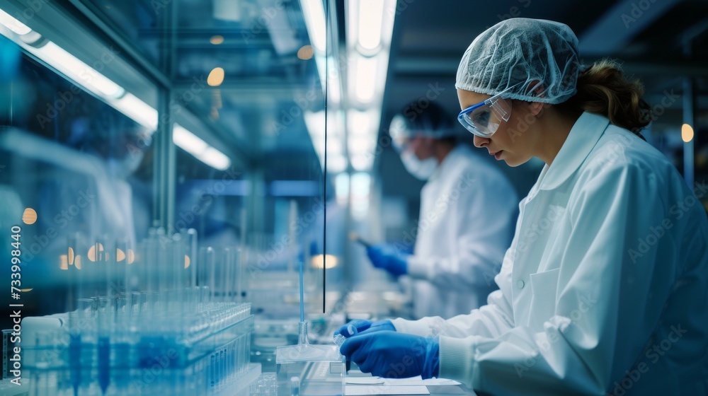 Food engineers testing food packaging materials and shelf-life in a ...