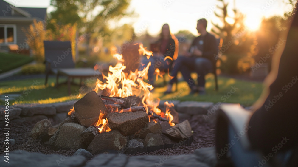 Residents gathered around a fire pit for a casual neighborhood meeting ...