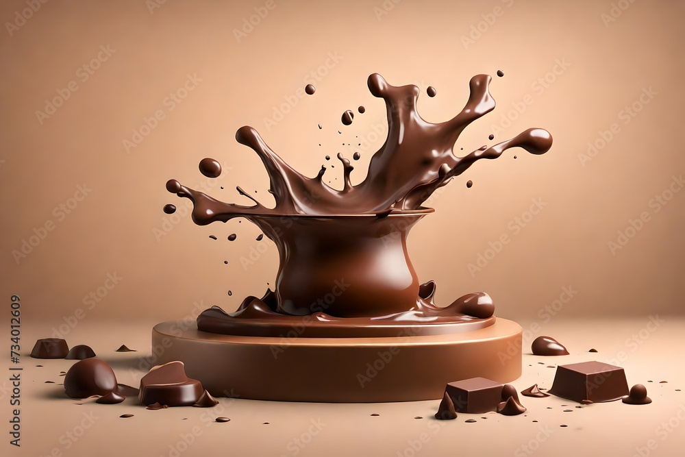 Chocolate splash with podium, mockup background for milk product ...