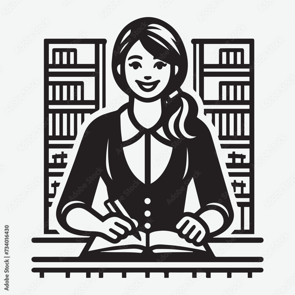female librarian vector silhouette black and white Stock Vector | Adobe ...