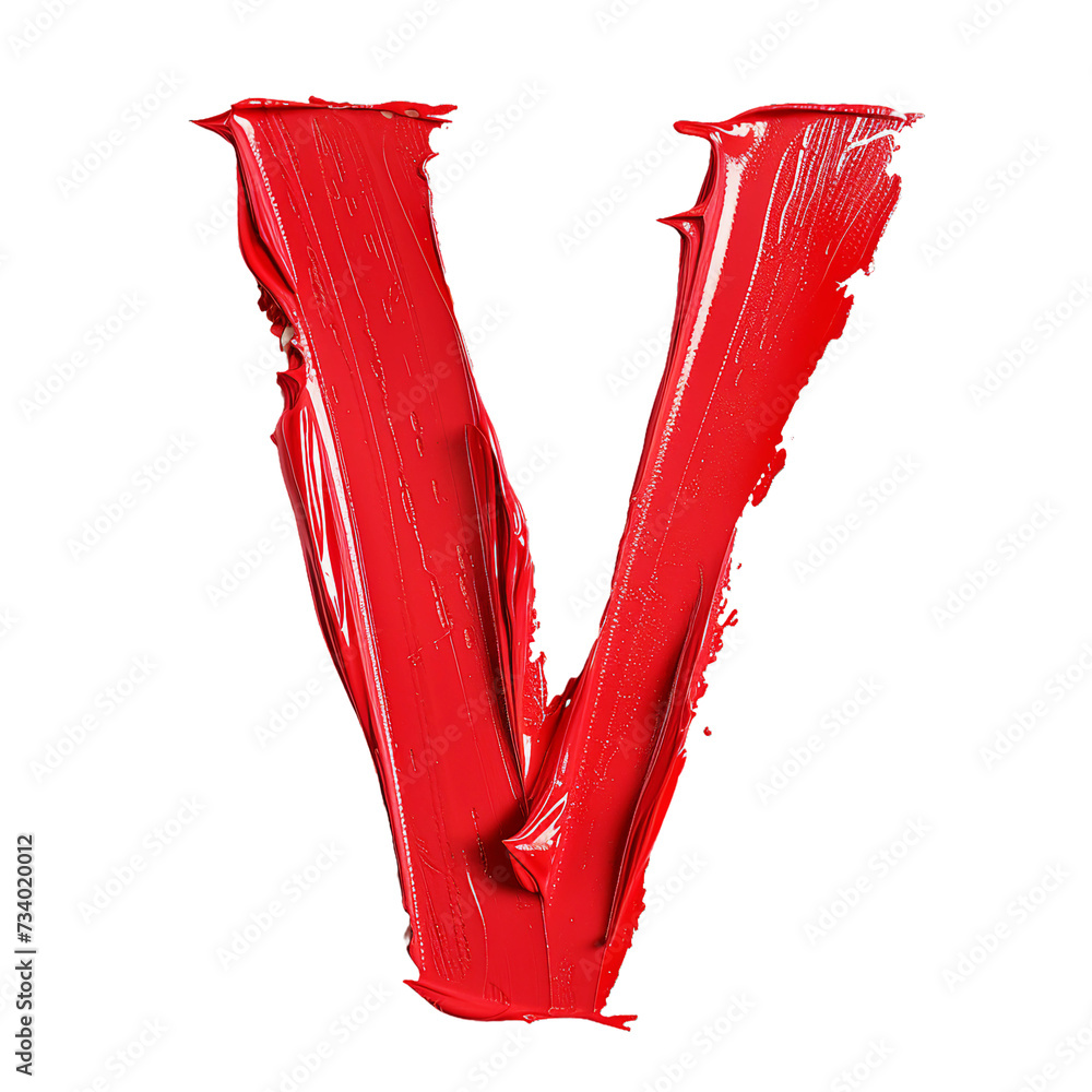 V in the style of red paint smooth and red, PNG image, transparent ...