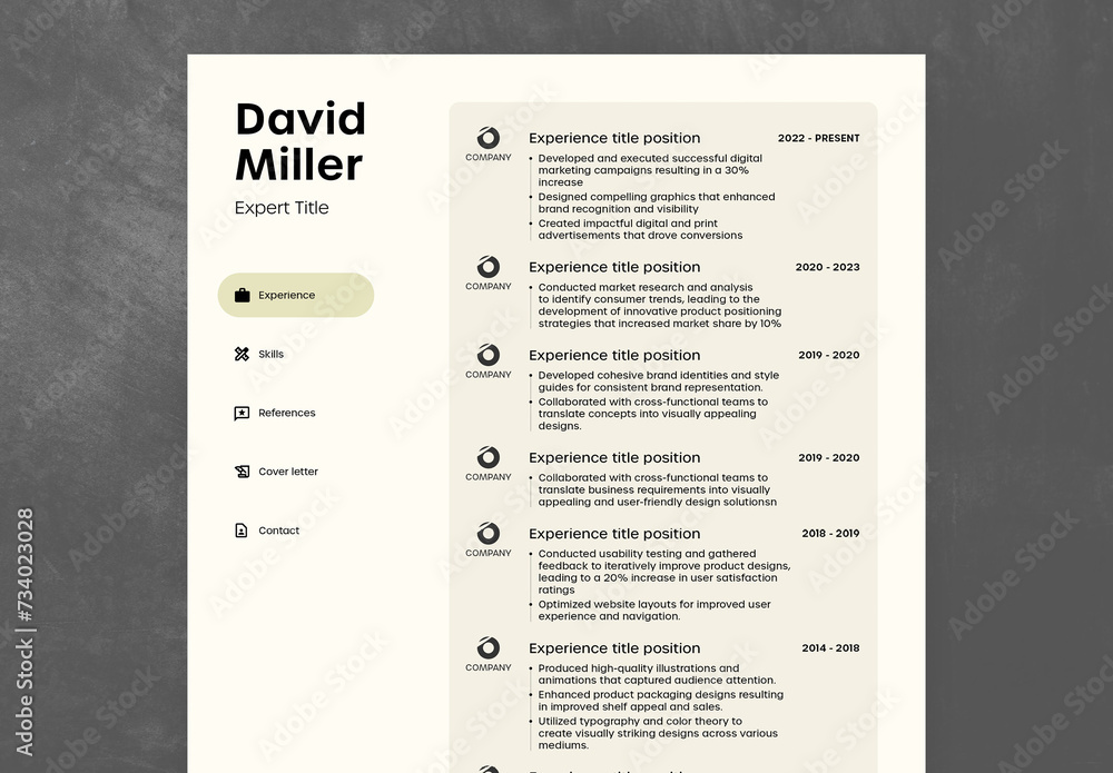 Interactive PDF tan UI Resume Stock Template | Adobe Stock