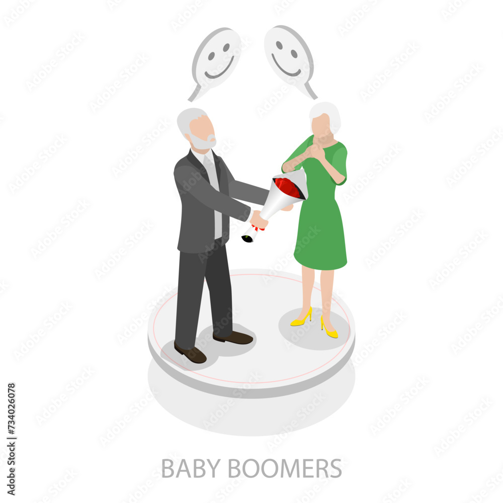 3D Isometric Flat Vector Illustration of Social Generations, Different ...