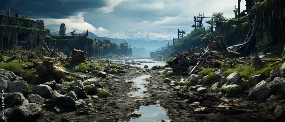 Post-Apocalyptic Wilderness with Abandoned Car. A serene yet eerie post ...