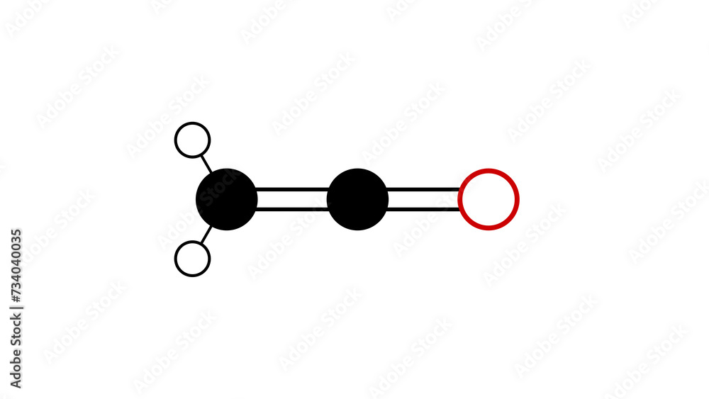ethenone molecule, structural chemical formula, ball-and-stick model ...