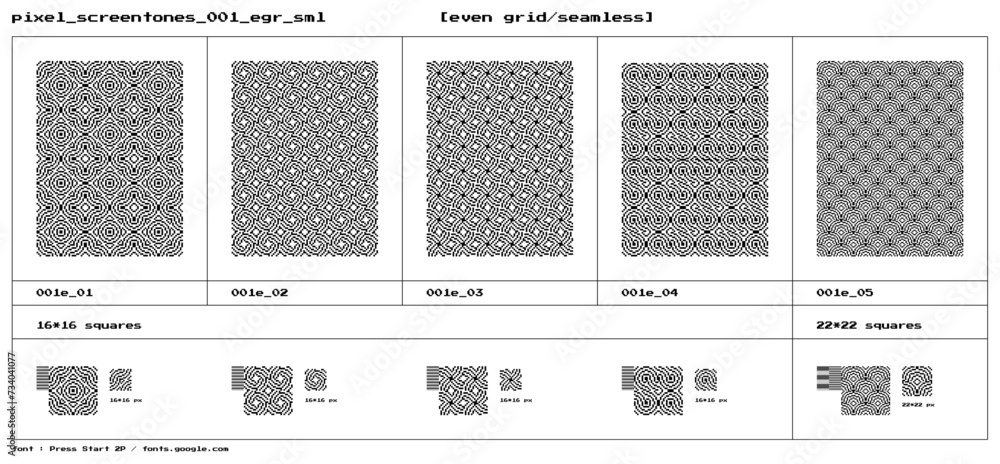 Seamless 8-bit Pixel Patterns/Screentone set 001 (even numbers grid ...