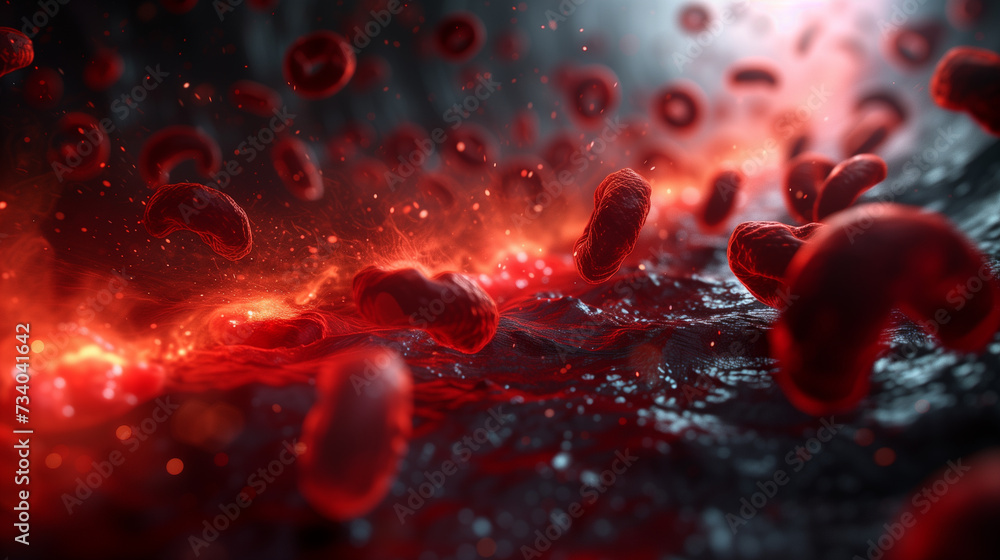 16:9 ratio image, simulation of Hemoglobin inside human blood vessels ...