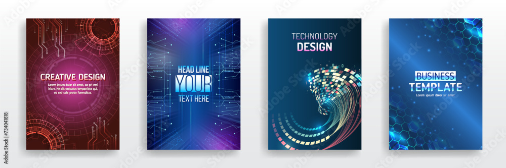 Scientific cover template for presentation, banner. Set of high-tech ...