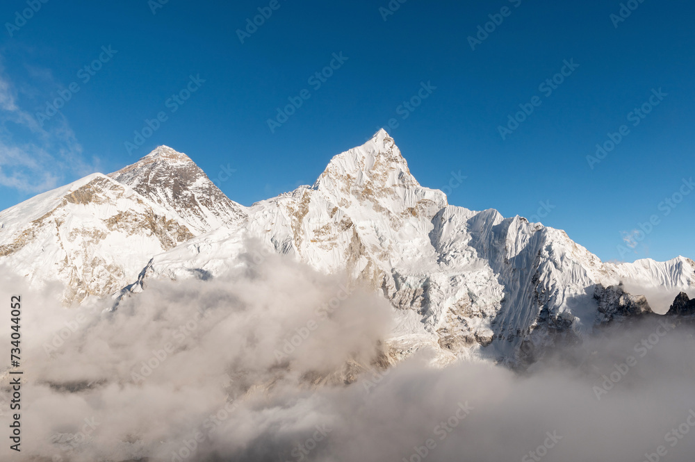 View of Mount Everest, Lhotse, Nuptse, Changtse at sunset from Kala ...