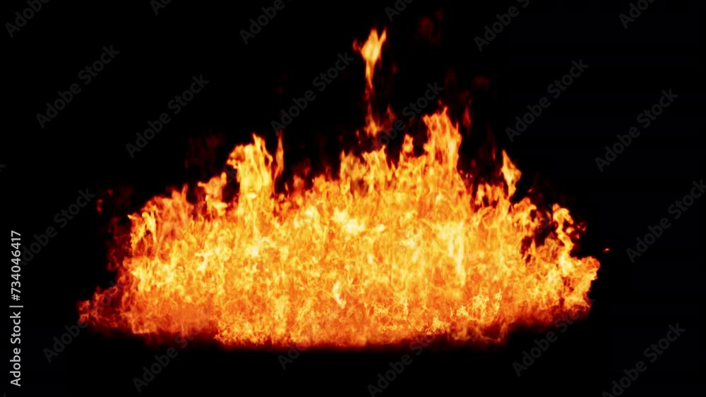 A close-up of burning flames shows the fire effects with their ...