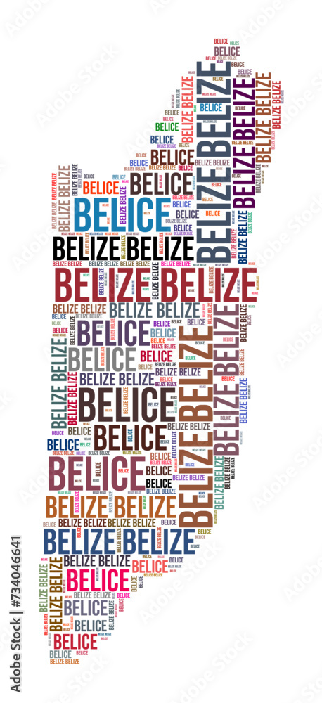 Belize country shape word cloud. Typography style country illustration ...