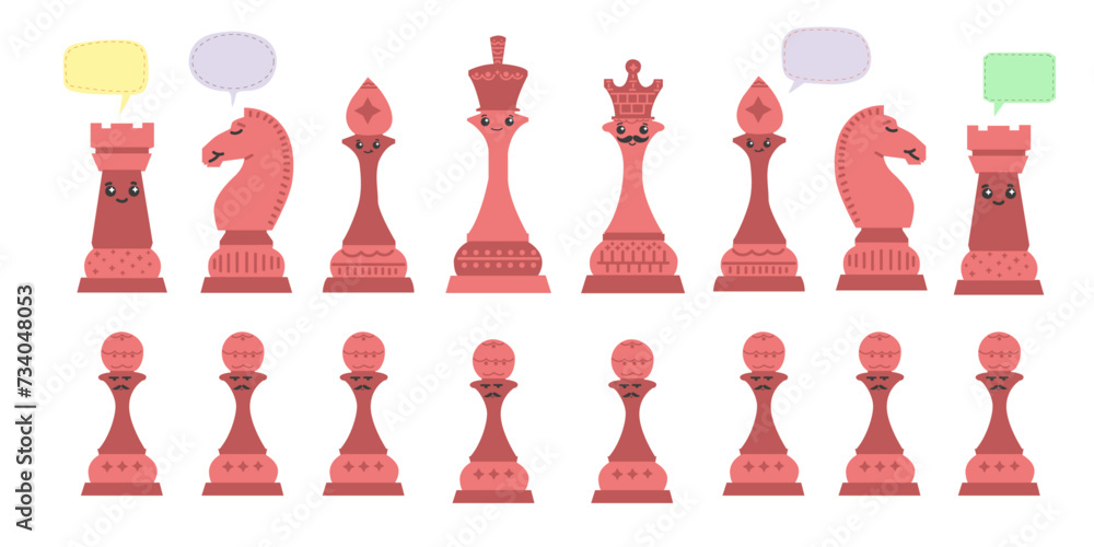 Chess pieces, speech bubble,pawns,bishops,knights,rooks,queen,king ...