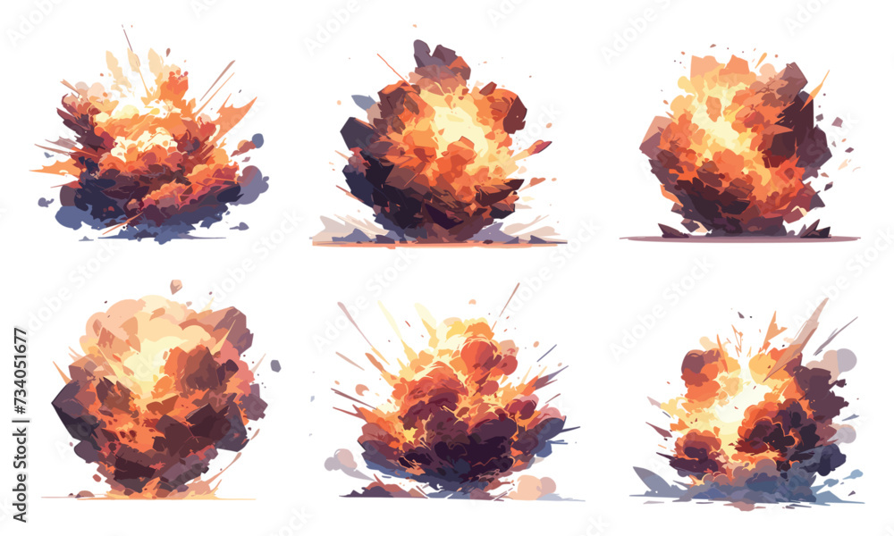 Blast and dynamite explosion cartoon pack. Smoke boom clouds in anime ...