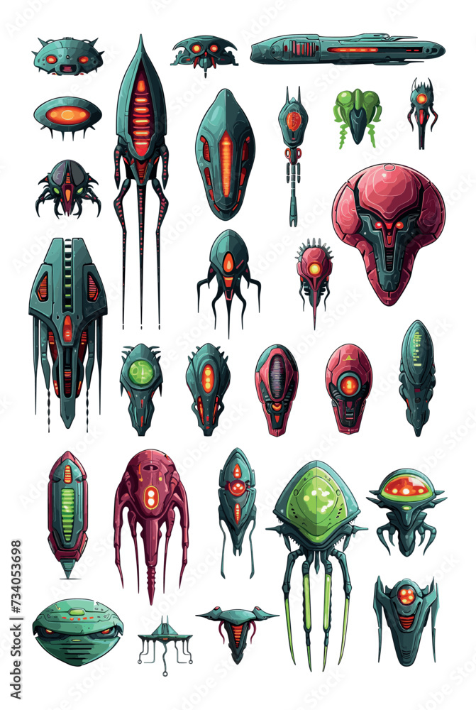 Cartoon space monsters detailed utter concepts, invaders, demons ...