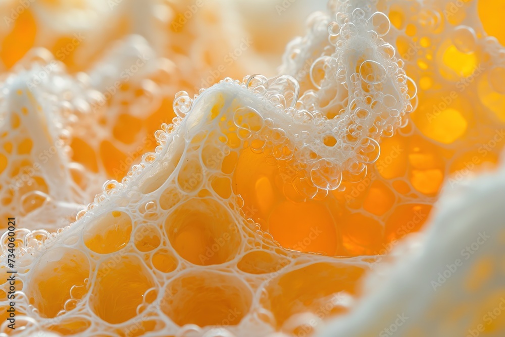 This photo captures a detailed close-up view of yellow and white ...