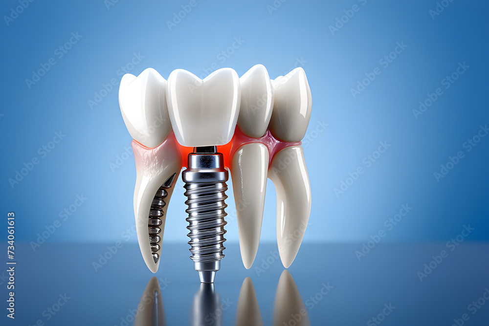 dental pin in a medical model for installing a dental crown. Concept of ...