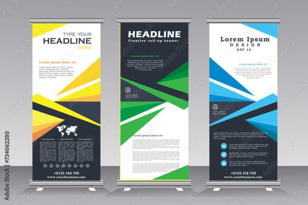 Vecteur Stock Roll up banner template, vertical template design ...