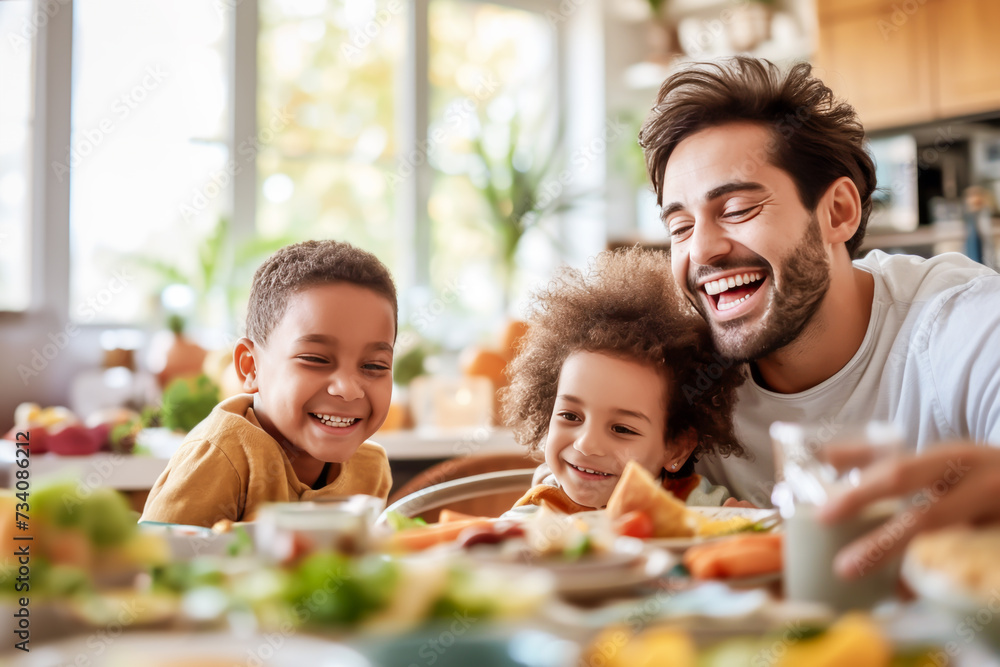 Father shares a joyous moment with his children over a healthy ...