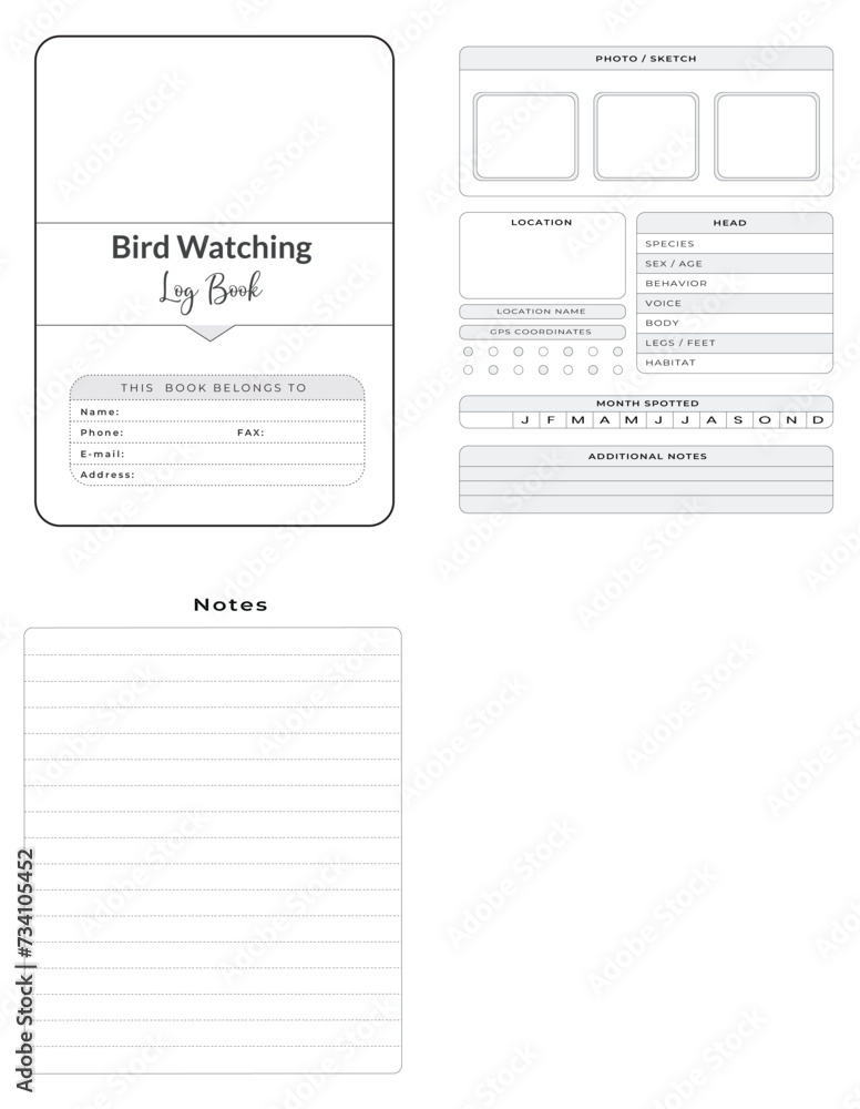 Editable Bird Watching Log Book Planner Kdp Interior printable template ...