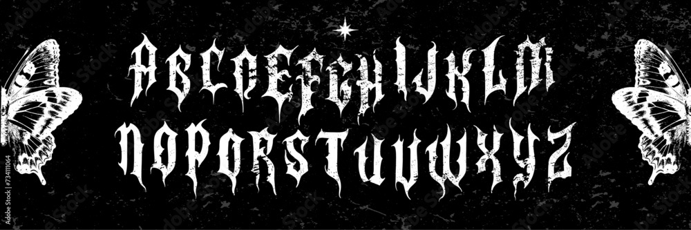 Gothic font, medieval dark tattoo y2k alphabet, letter typography print ...
