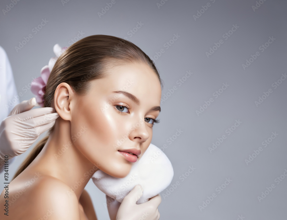 Beautiful woman. Beauty industry. Face cleaning. Clean skin. Beauty spa ...