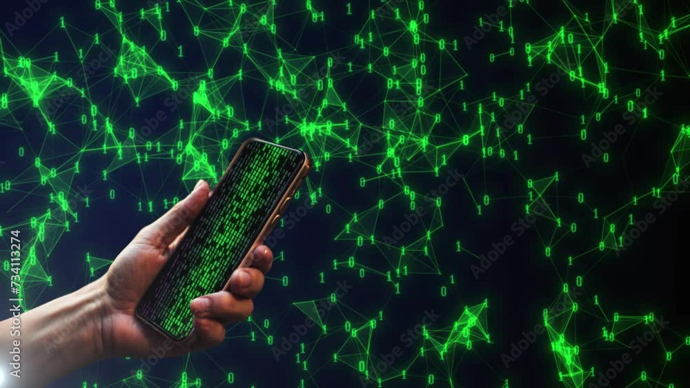 Cellphone High Tech Animation Background With Plexus Network, People ...