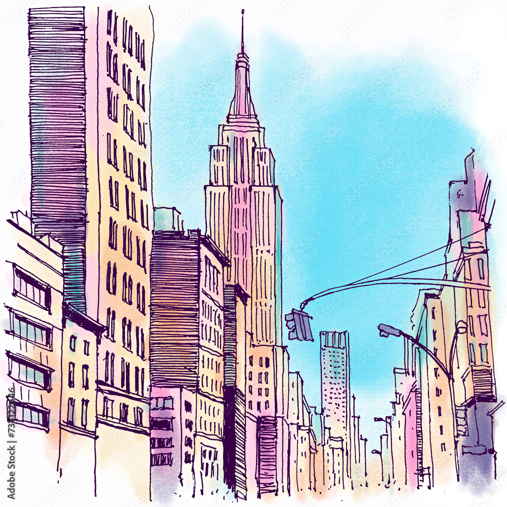 Architecture sketch illustration. Travel sketch of New York, USA ...
