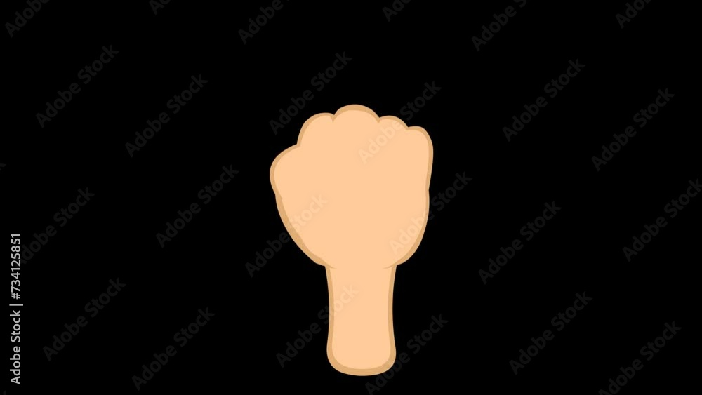 video animation closing and opening hand cartoon fist body part. On a ...