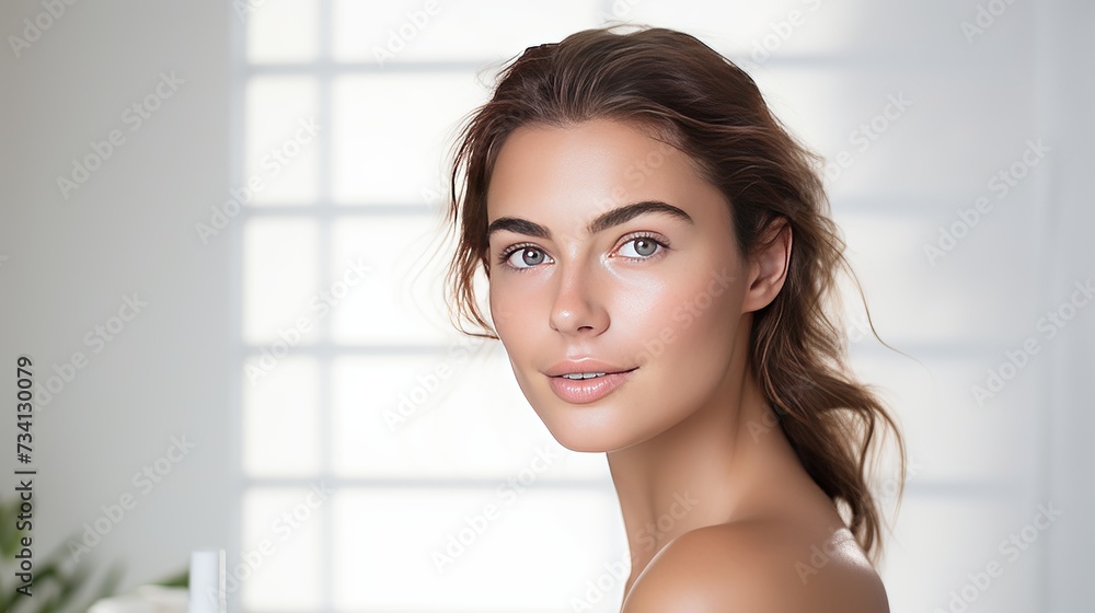 Gorgeous brunette woman with blue eyes, clear glowing skin, perfect ...