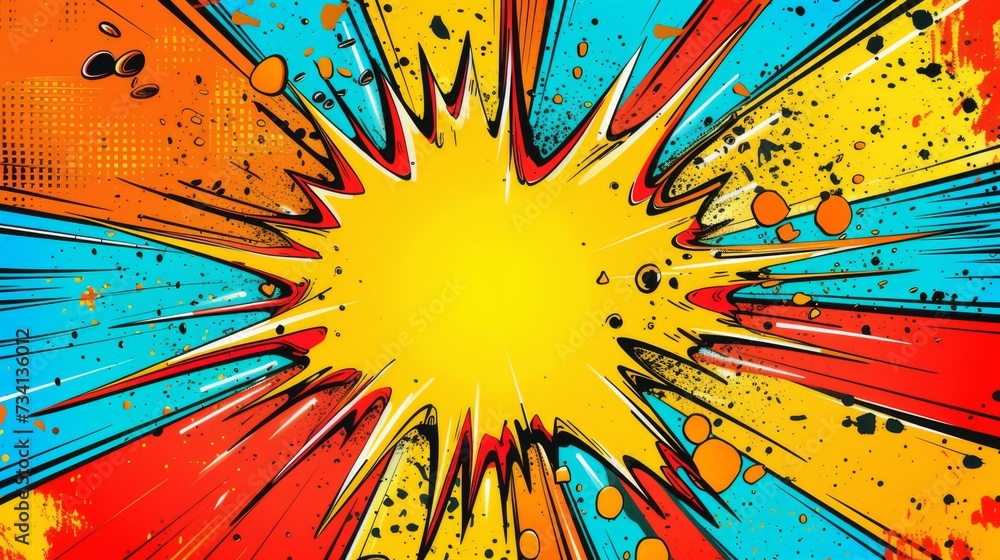Сolorful comic boom explosion artwork in pop art style. Visual dynamism ...
