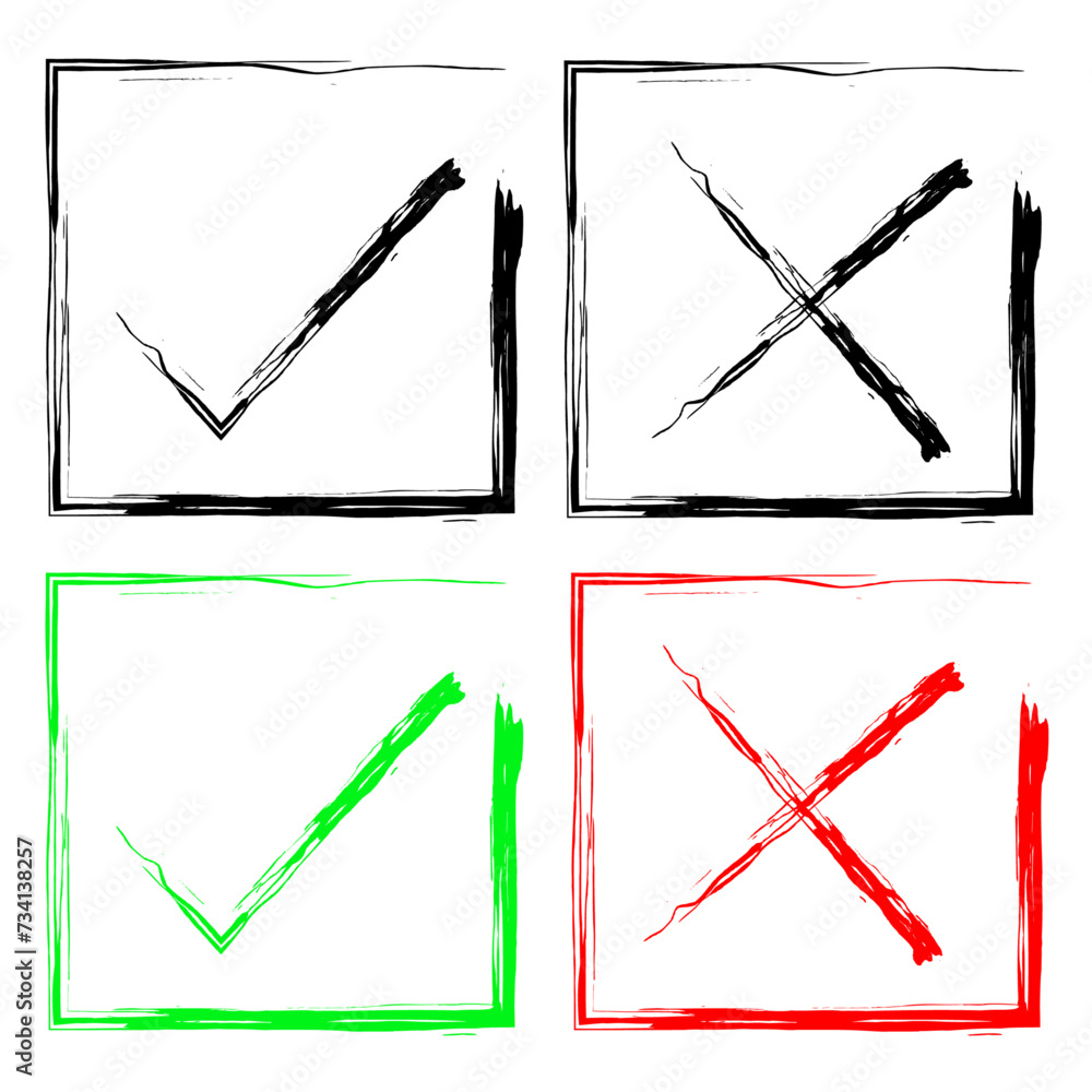 Approve and Reject line icon in red and green color. Cross and Check ...