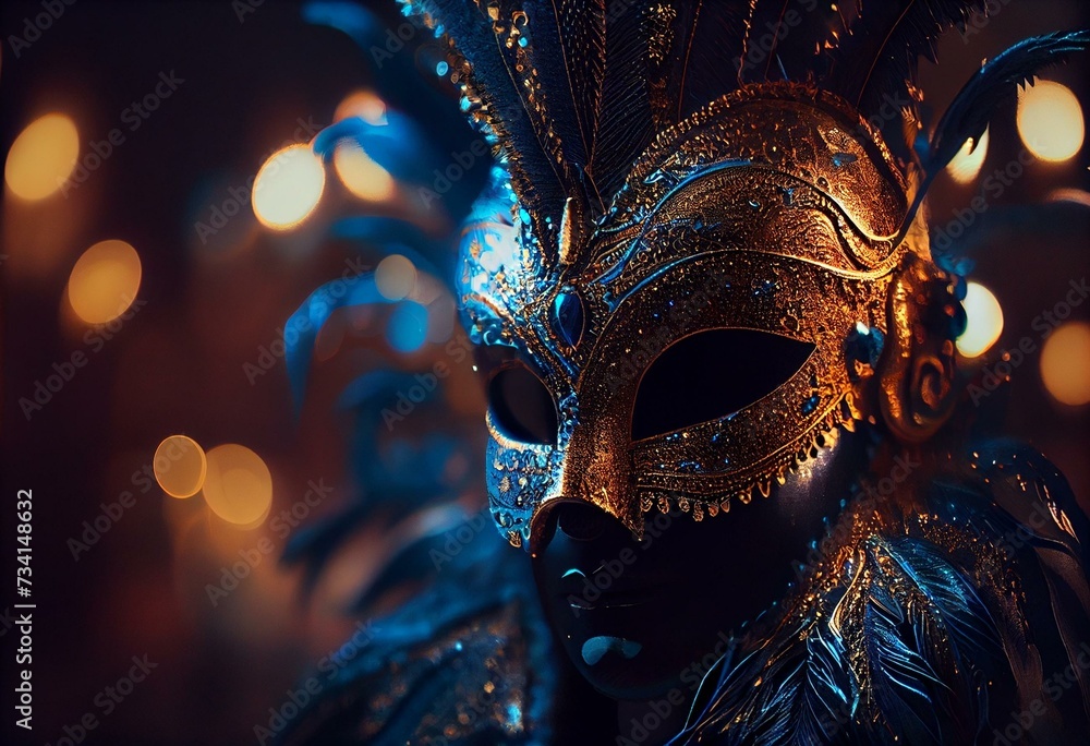 Luxury carnival mask depicting a genuine person, complete with blue ...