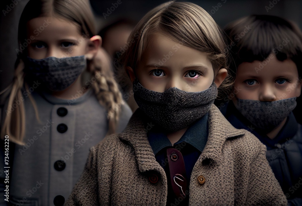 Children wear cloth face covering at reopening a school after ...