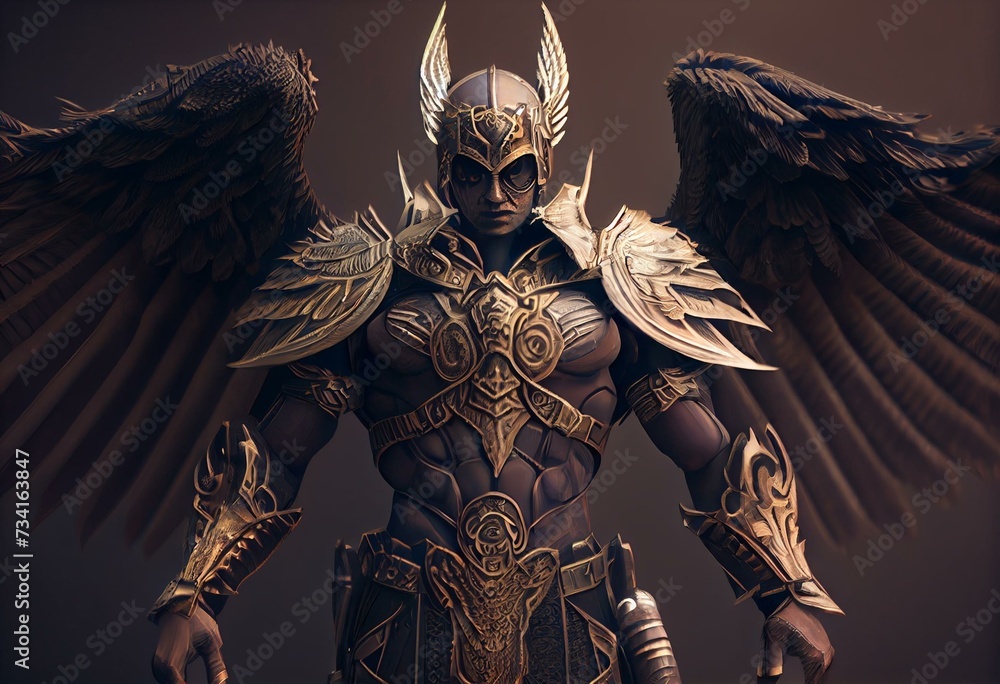 Battle archangel warrior in armor. Big wings on his back, Angel of ...
